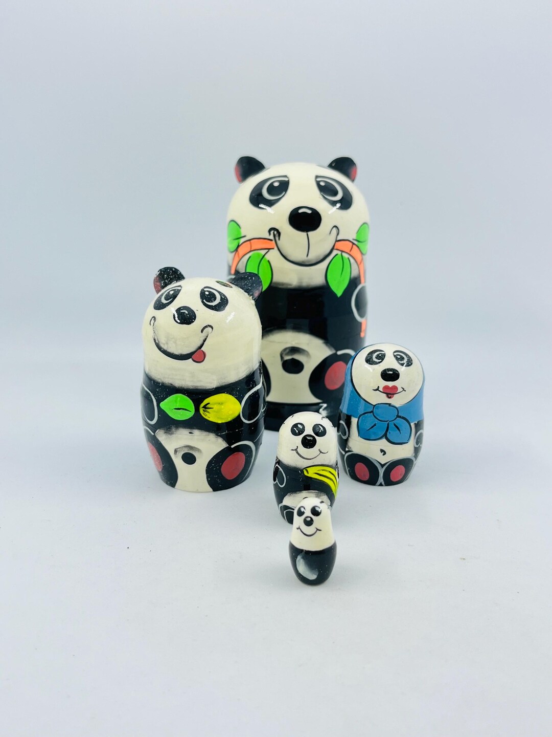 Panda Doll, Hand Painted, Traditional Stacking Nesting Doll, 5 Piece ...