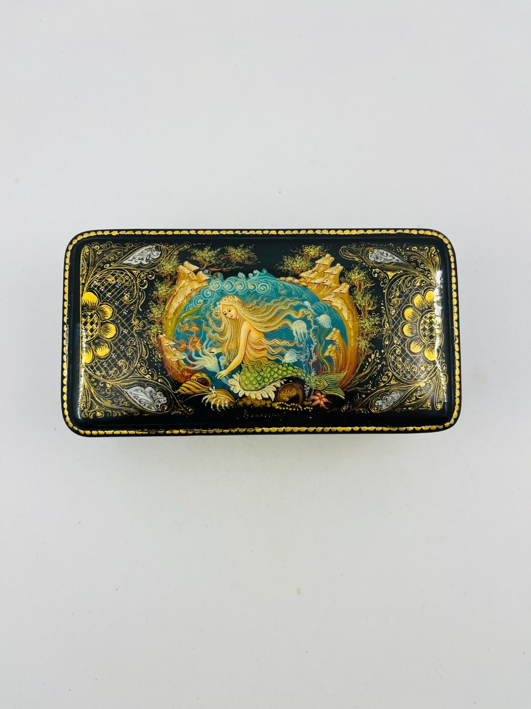 Hand Painted, Mermaid, Marine Life, Lacquer Art, Palekh, Miniature ...