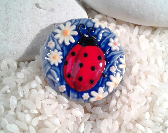 Hand Painted Ladybug Porcelain Focal Bead/ceramic Beads, High Fire ...