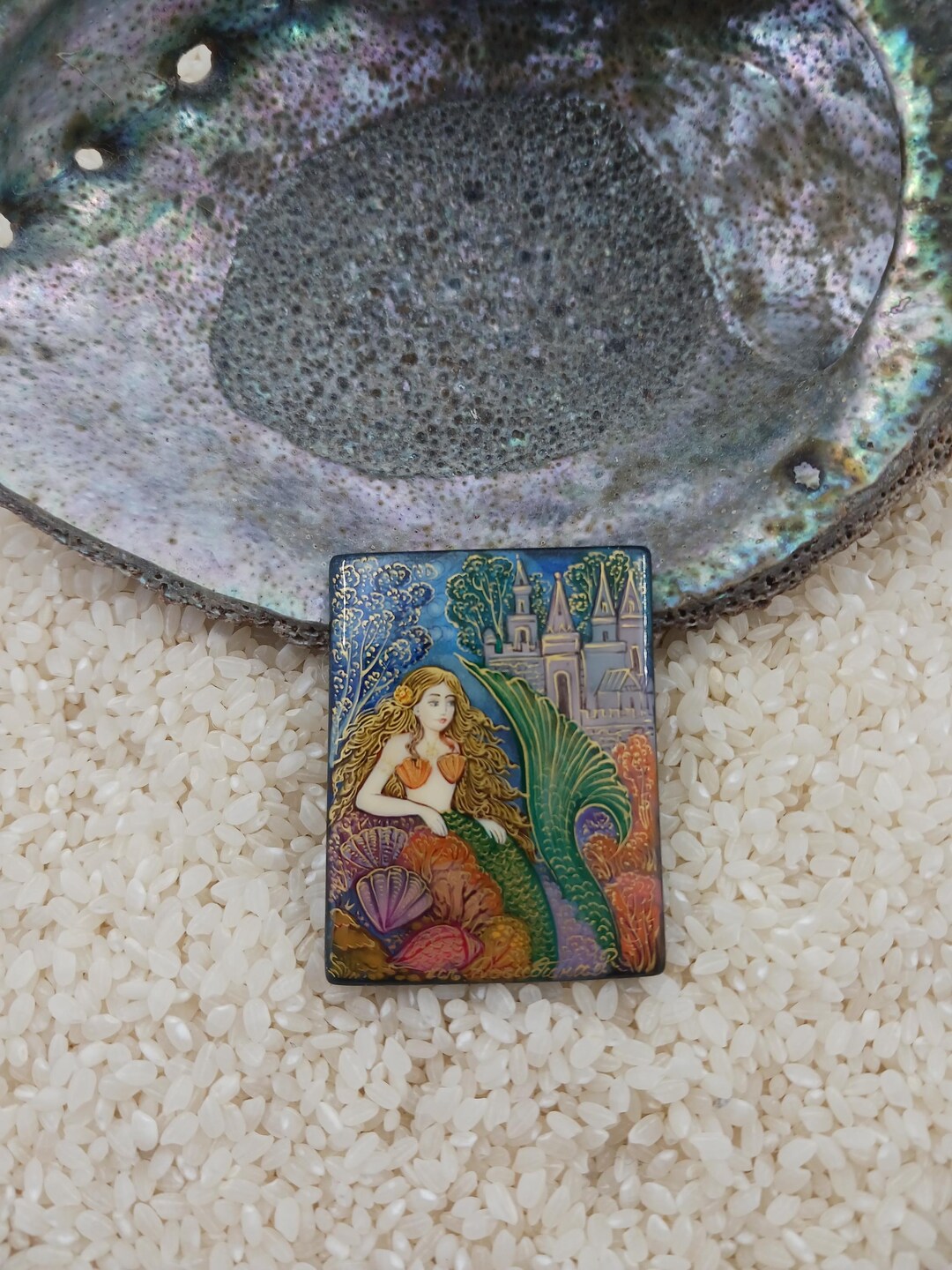Hand Painted Mermaid Bead: Art Nouveau Lacquer Onyx Pendant - Etsy