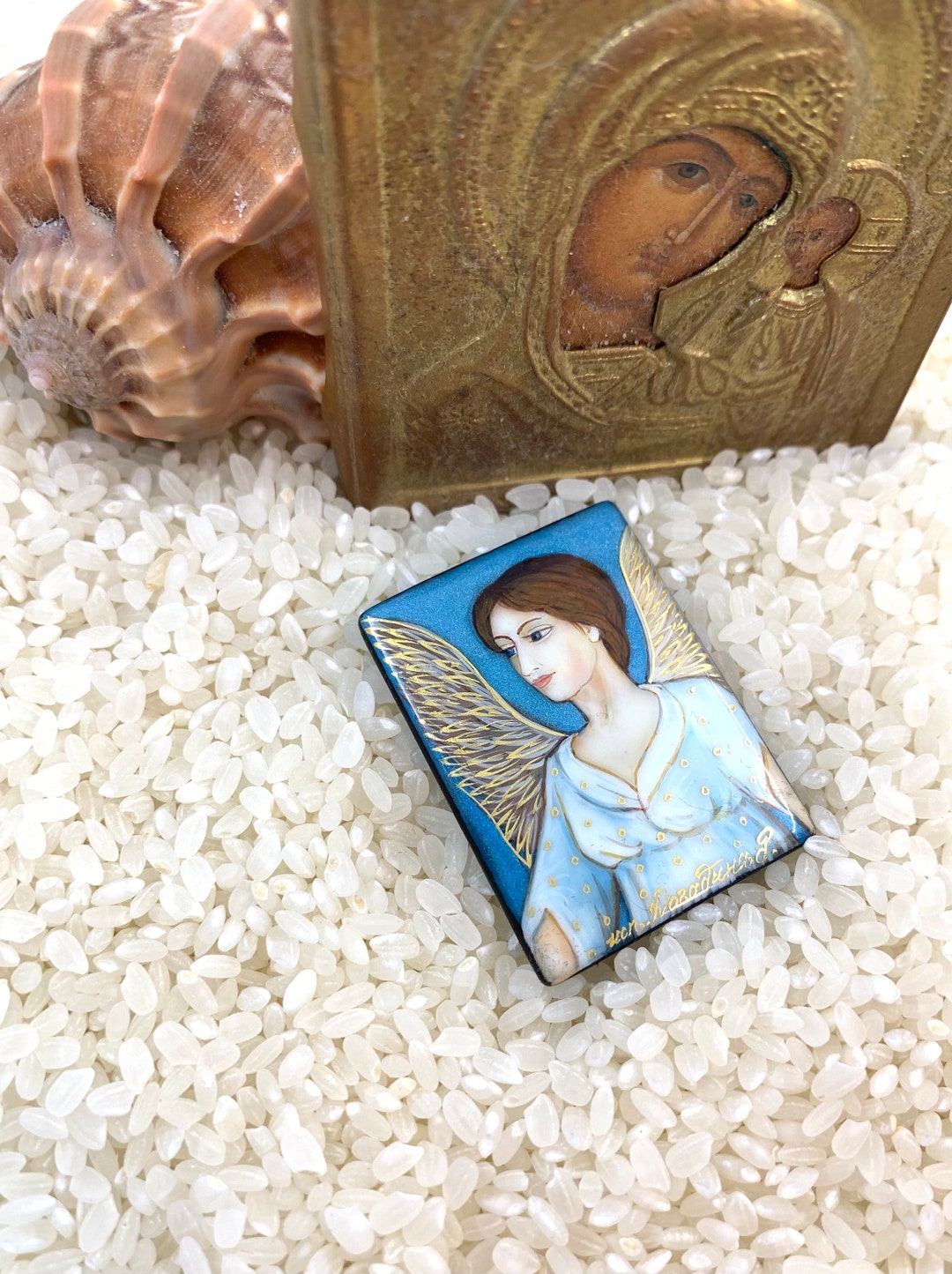 Hand Painted Angel Bead, Abbott Handerson Thayer Inspired Religious ...