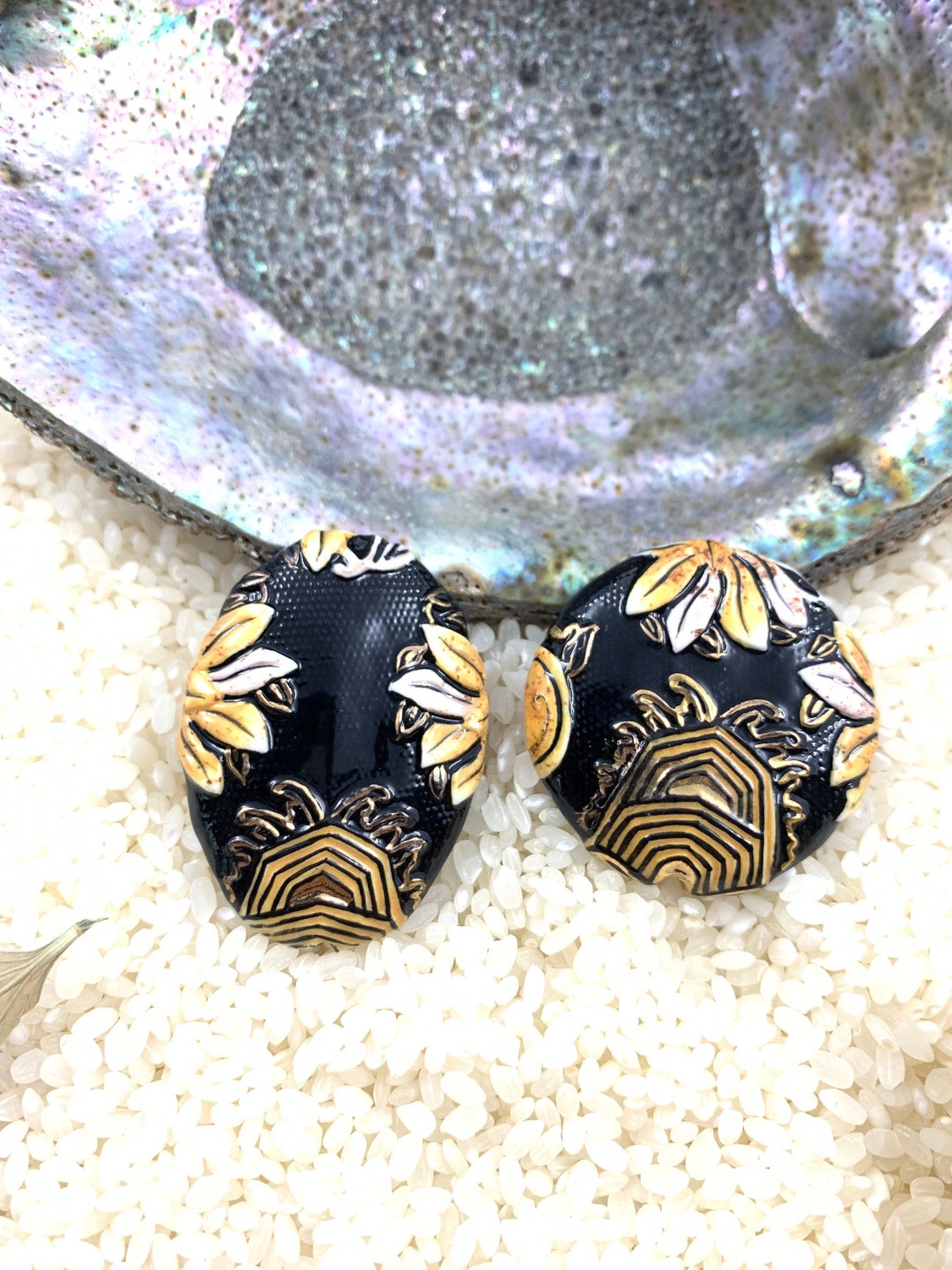 Hand Painted Beads, Embroidery Beads, Porcelain , Ceramic Focal Beads ...