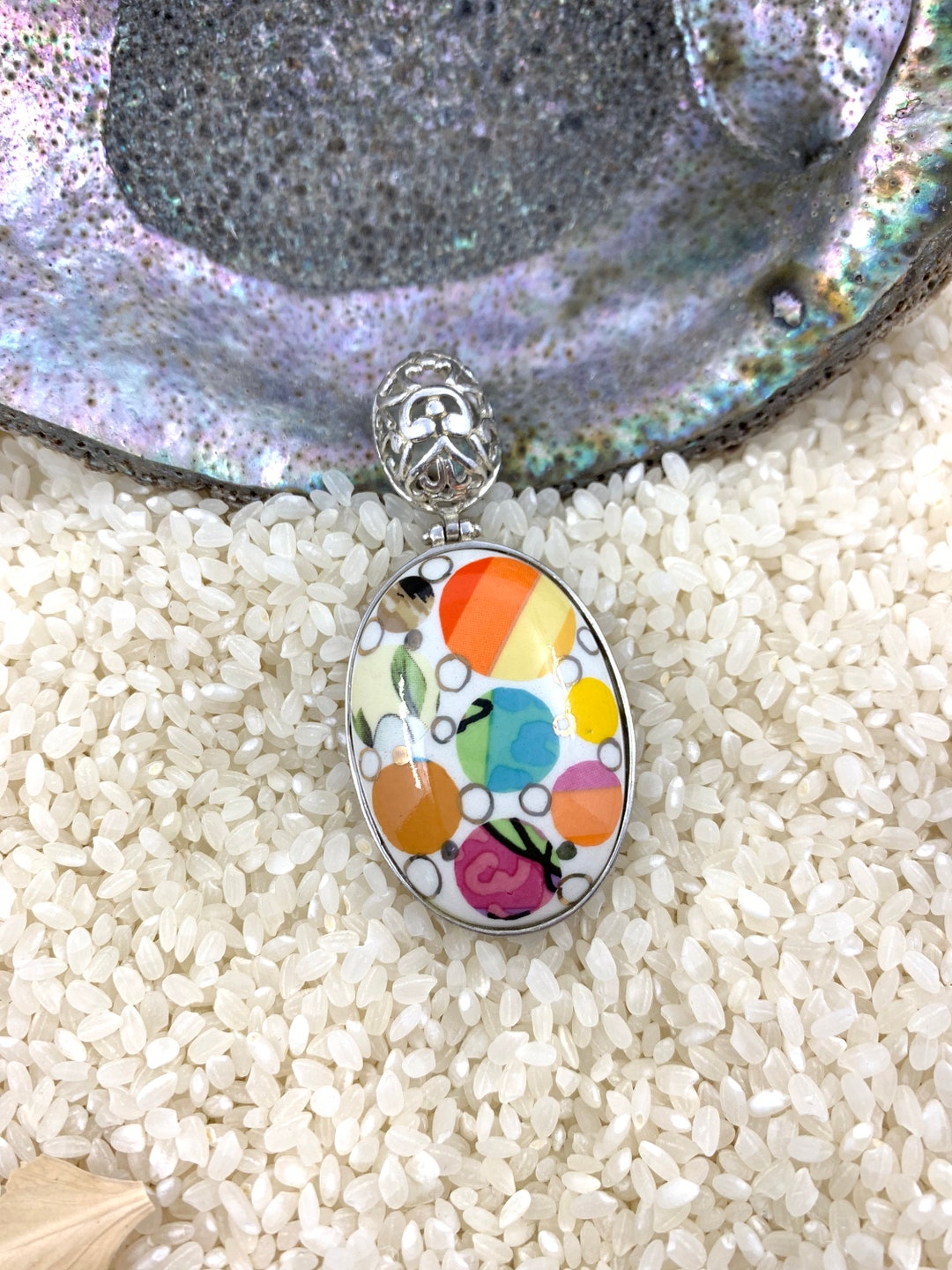 Collage Jewelry, Hand Made, Hand Painted, Sterling Silver, Modern ...