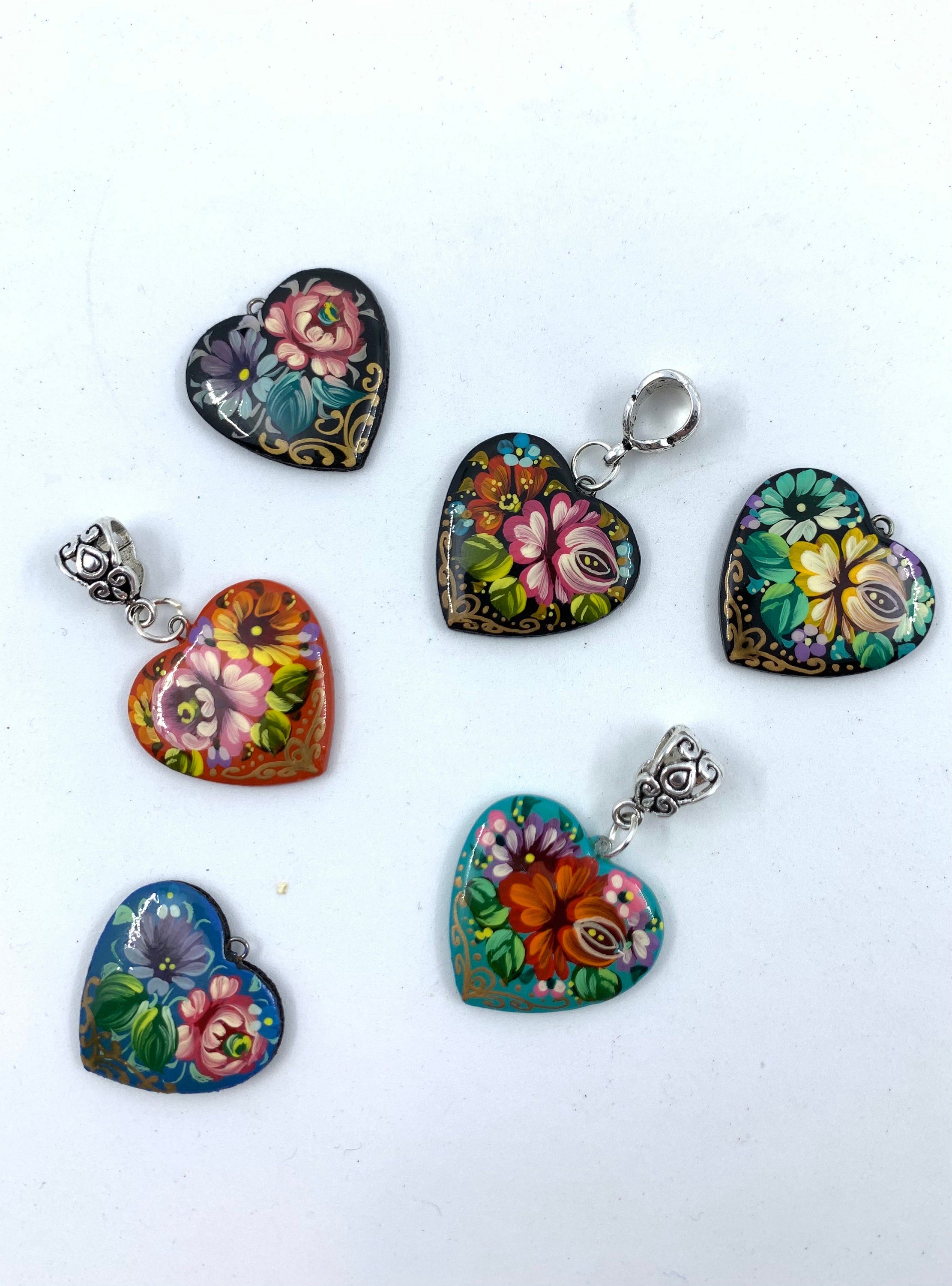 Hand Painted Jewelry Heart Shape Pendant Paper Mache Etsy hand-painted-jewelry-heart-shape-pendant-paper-mache-etsy