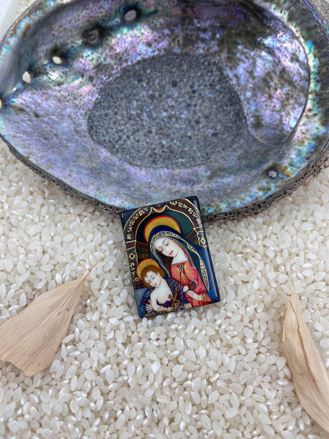Madonna Child Agate Bead: Hand Painted Icon Jewelry, Italy Art - Etsy