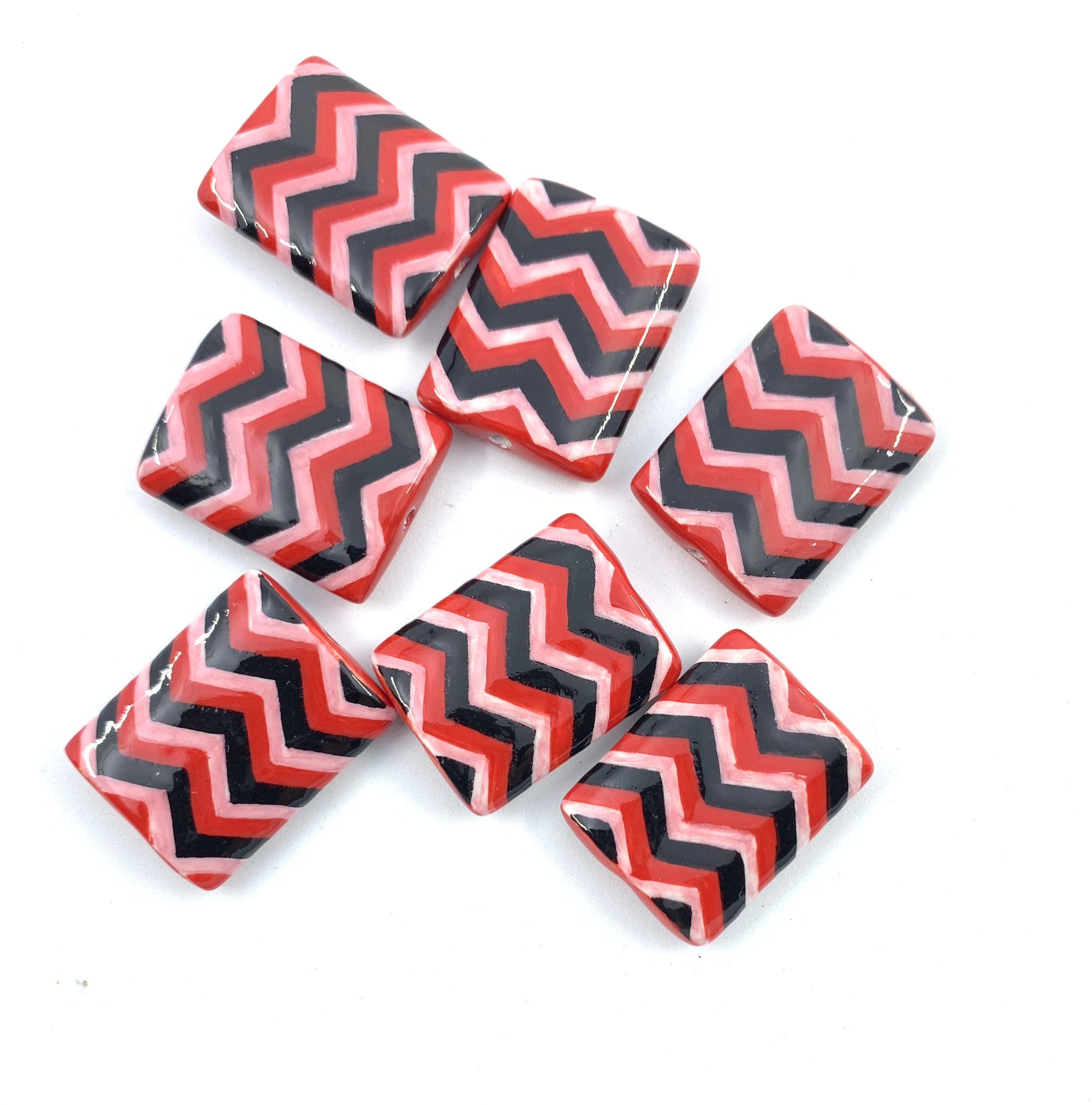 Hand Painted Chevron Beads Porcelain Beads Focal Beads - Etsy