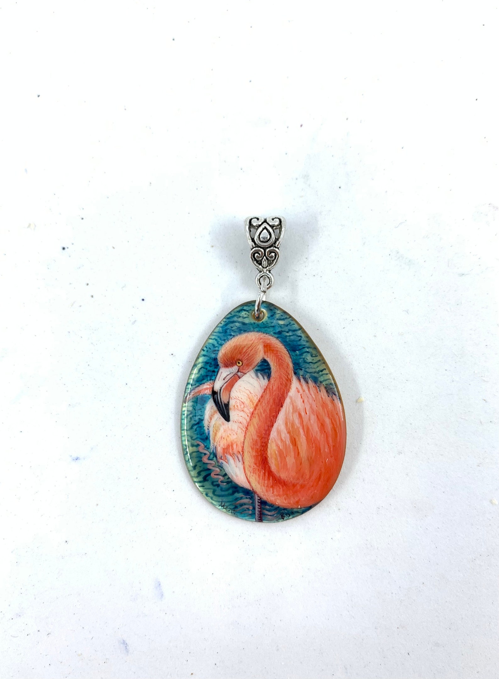 Hand Painted Flamingo Pendant Painted Shell Russian Lacquer - Etsy