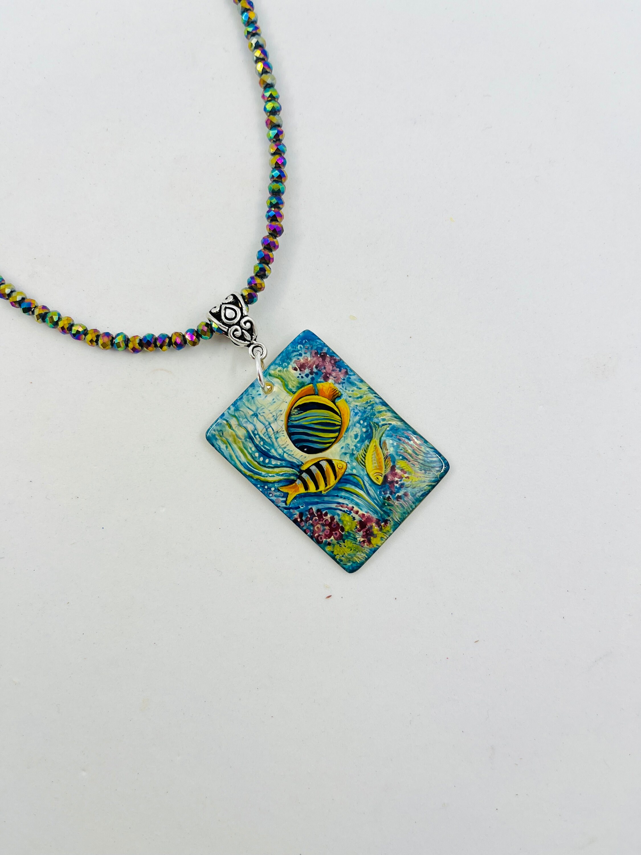 Hand Painted Fish Pendant: Marine Life Lacquer Art on Mother of Pearl ...