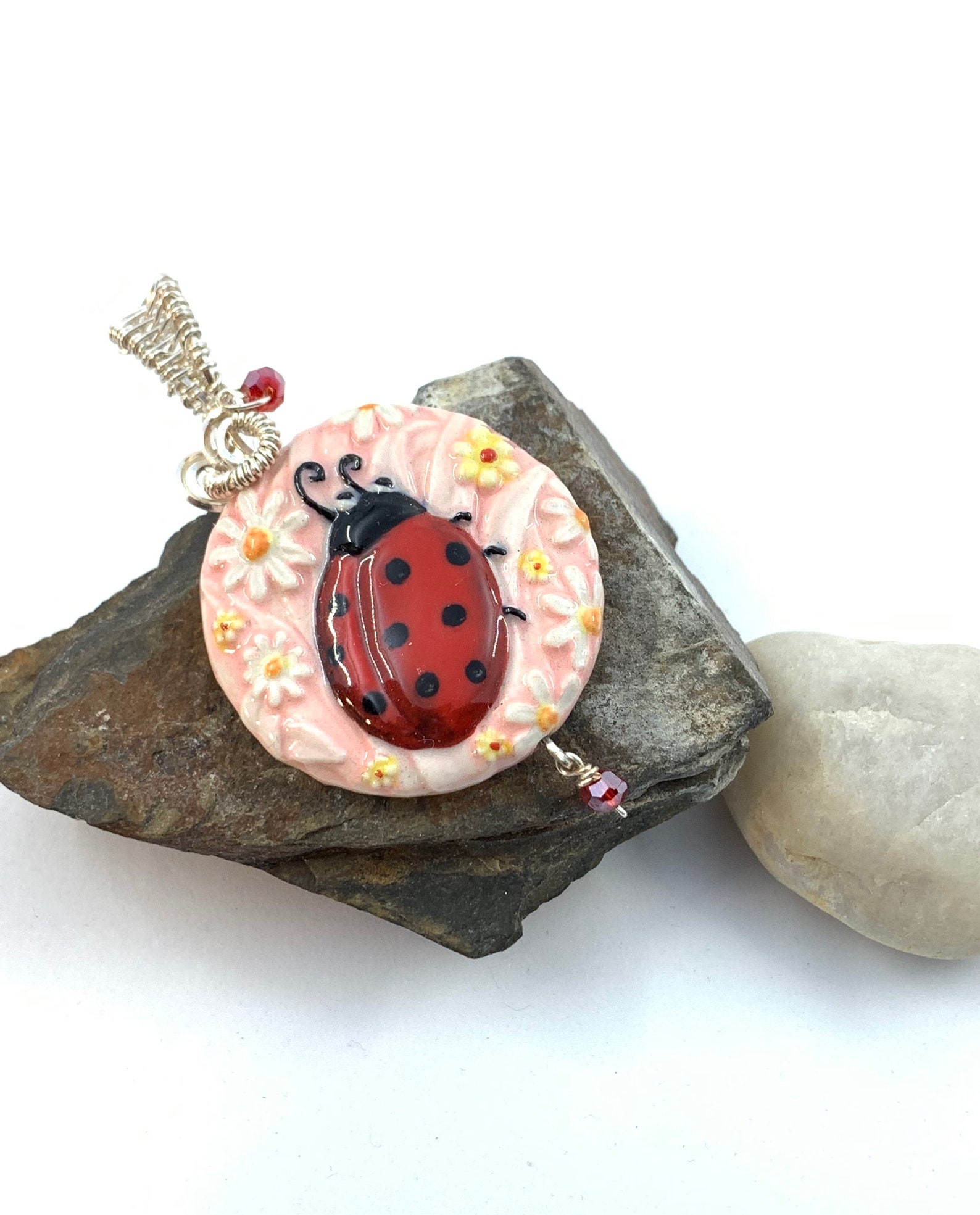 Hand Painted Wire Wrapped Pink Ladybug Jewelry Porcelain - Etsy
