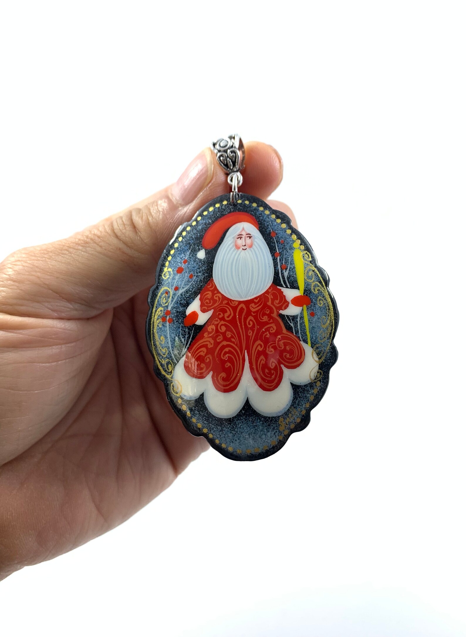 Hand Painted Santa Pendant, Lacquer Art, Miniature Christmas Gift - Etsy
