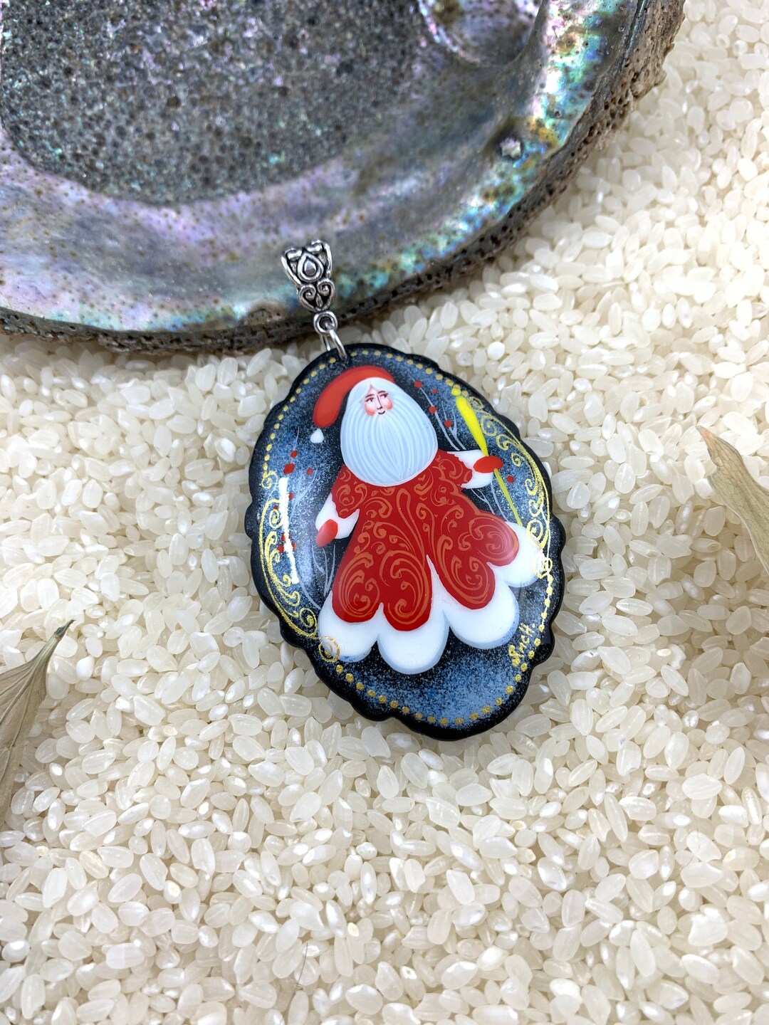 Hand Painted Santa Pendant, Lacquer Art, Miniature Christmas Gift - Etsy