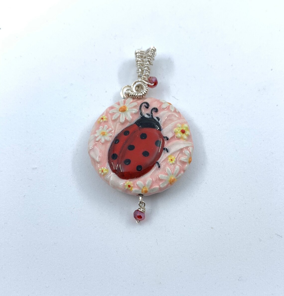 Hand Painted Wire Wrapped Pink Ladybug Jewelry Porcelain - Etsy