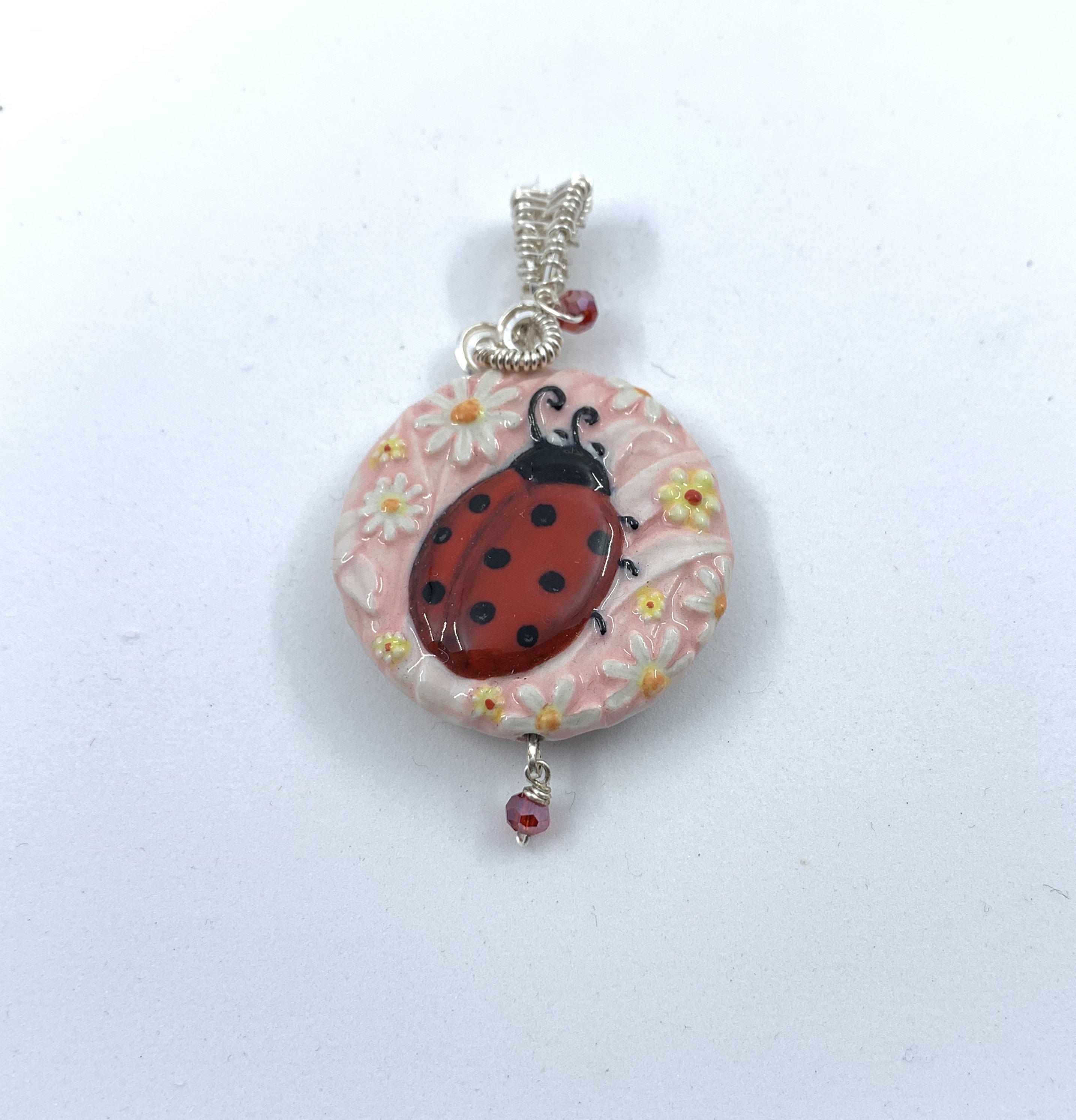 Hand Painted Wire Wrapped Pink Ladybug Jewelry Porcelain - Etsy