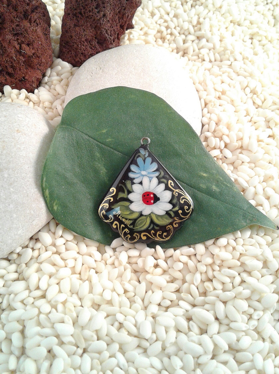 Hand Painted, Lacquer Art, Paper Mache, Ladybug Pendant, Global ...