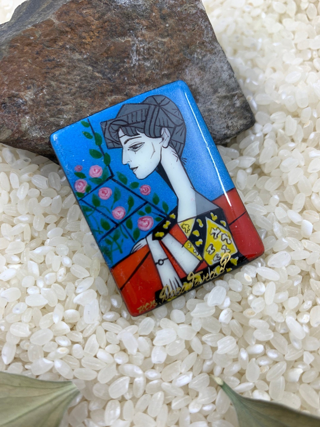 Hand Painted Picasso Portrait Bead: Agate Fine Art Cabochon (30x40mm ...