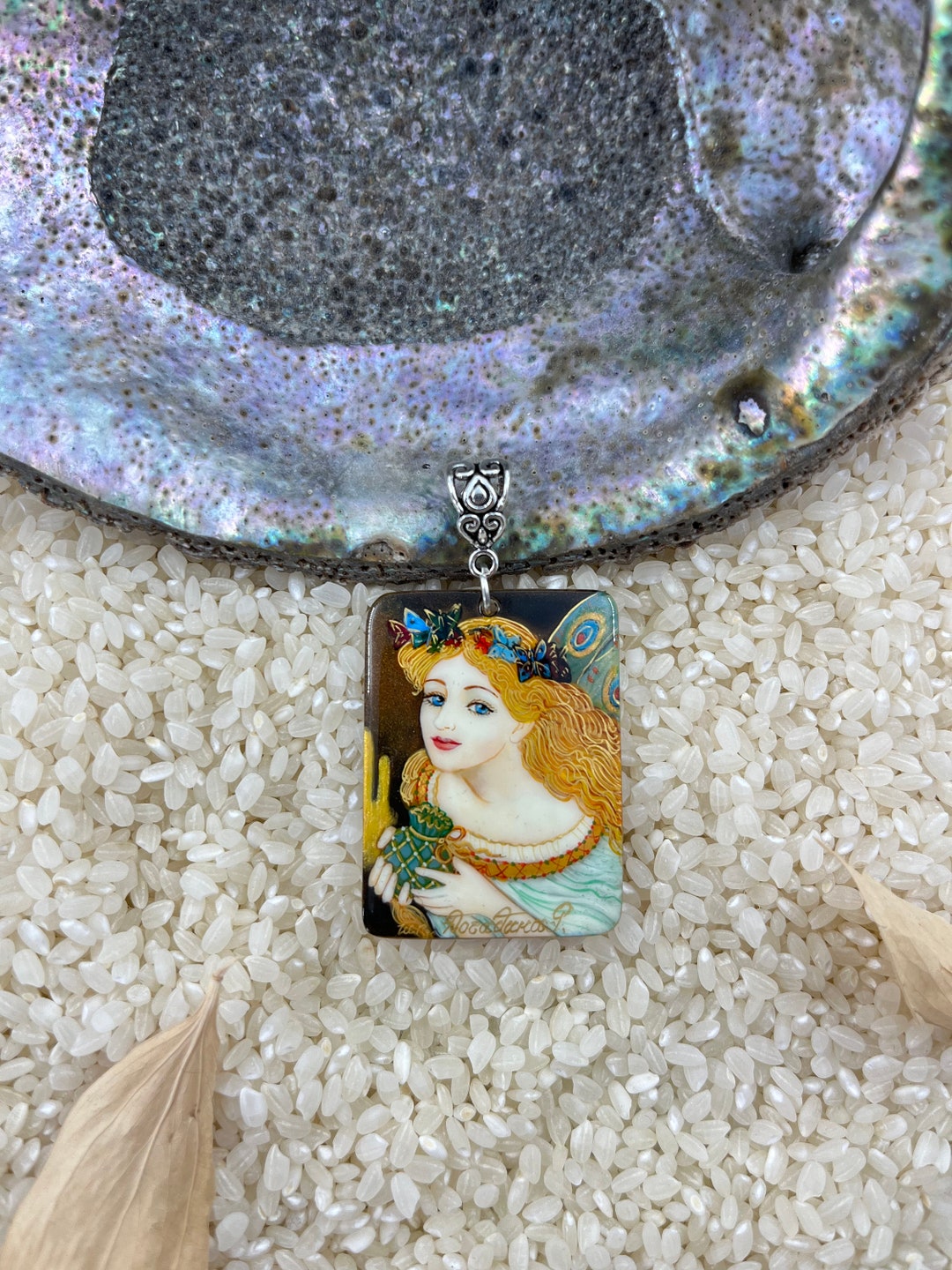 Hand Painted, Pre-raphaelite Fairy Jewelry, Painted Shell, Lacquer Art ...