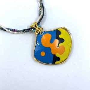 Joan Miro Pendant: Hand Painted Mother of Pearl, Wire Wrapped Jewelry ...