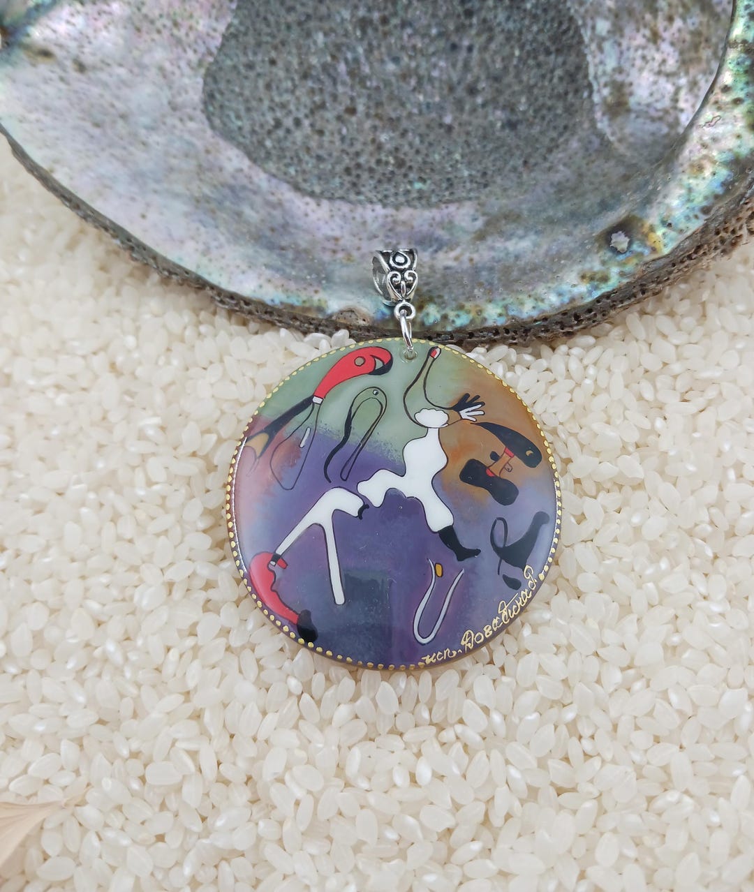 Joan Miro Jewelry, Hand Painted, Modern Art Jewelry, Mother of Pearl ...