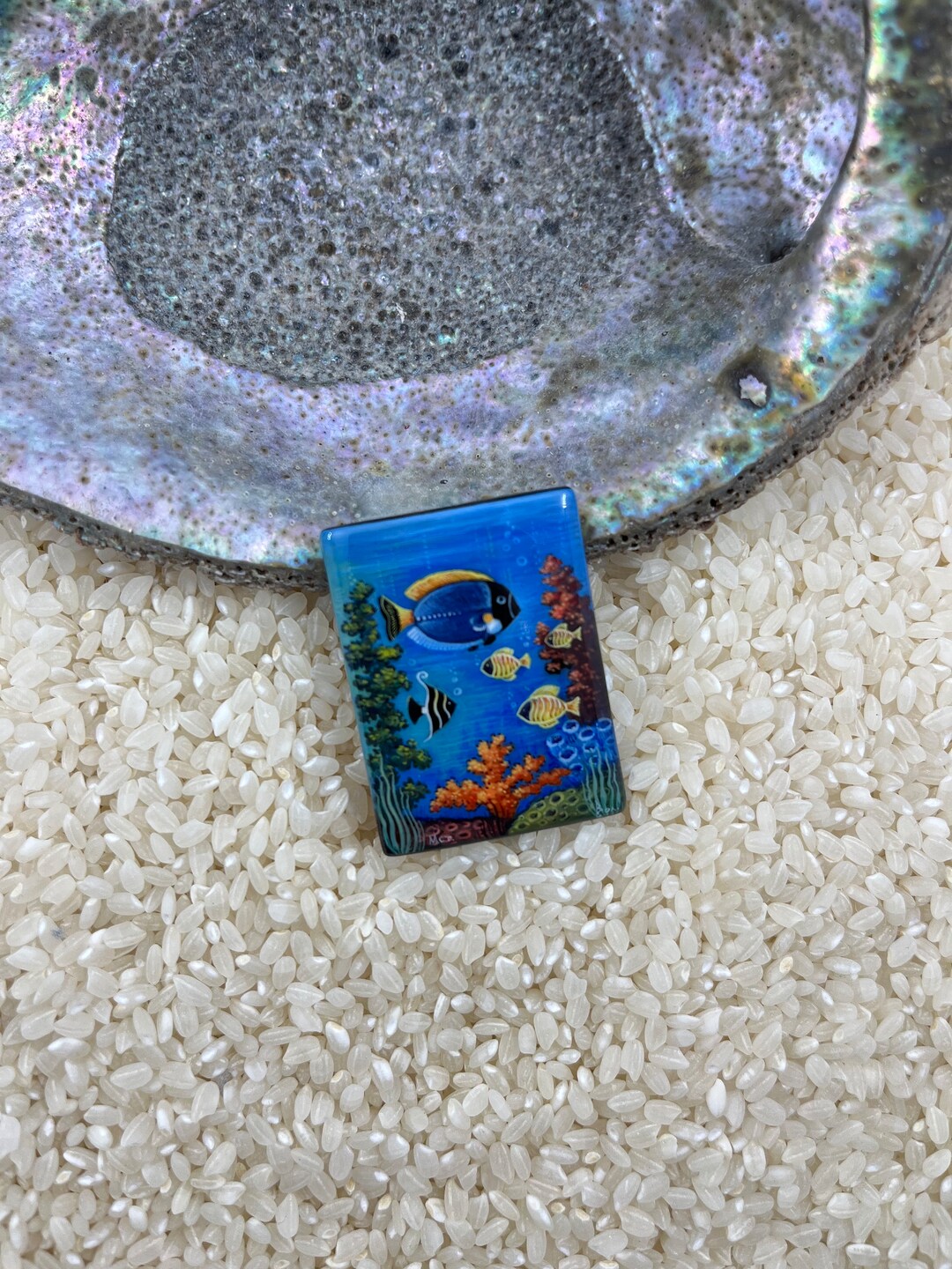 Hand Painted, Fish Bead, Marine Life Bead, Painted Onyx, Lacquer Art ...