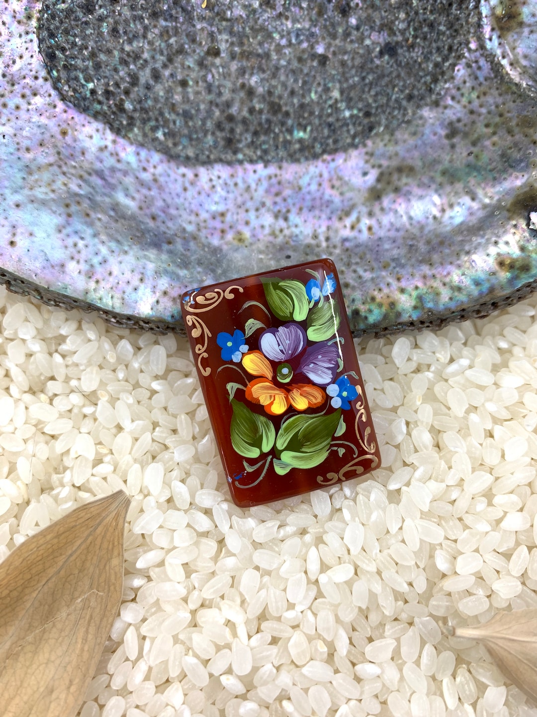 Hand-painted Carnelian Flower Bead: Zhostovo Lacquer Art - Etsy