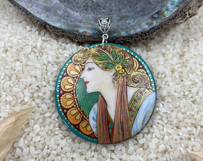 Mucha Laurel Pendant: Hand Painted Art Nouveau Jewelry - Etsy