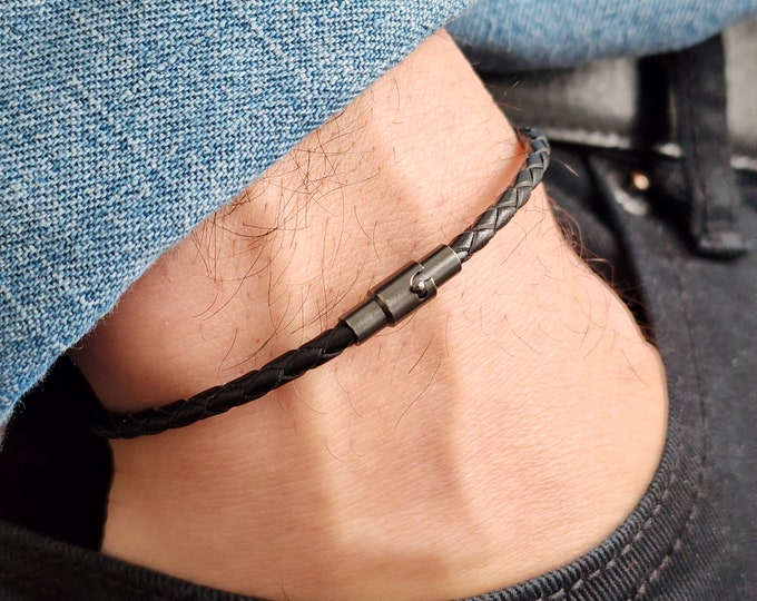 Simple Thin Men Leather Bracelet - Etsy