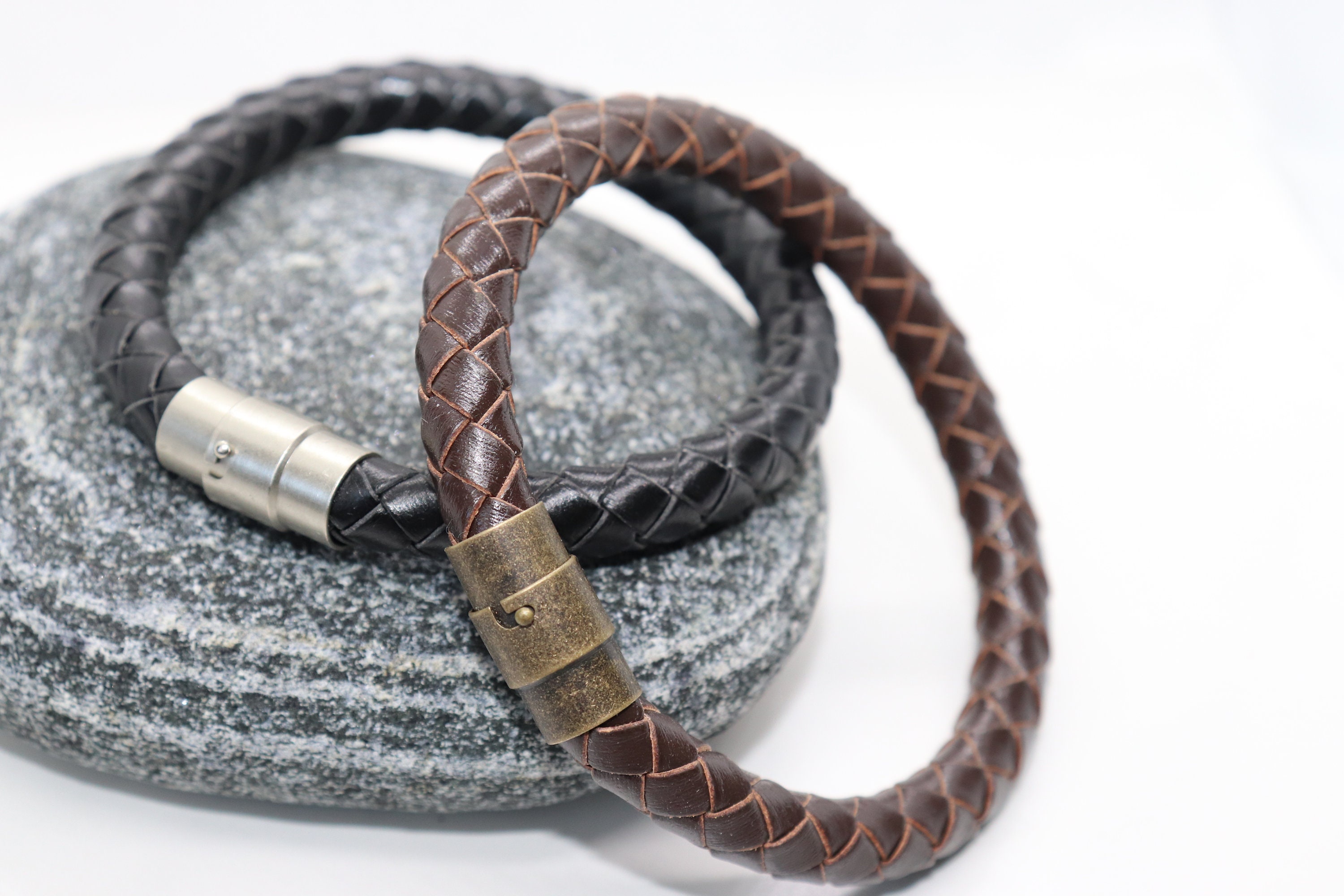 Braided Leather Bracelet, Thick Mens Bracelet, Real Leather Cord ...