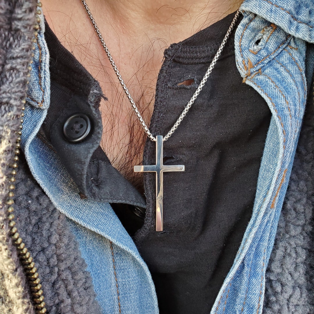Silver Men Cross Necklace - Etsy