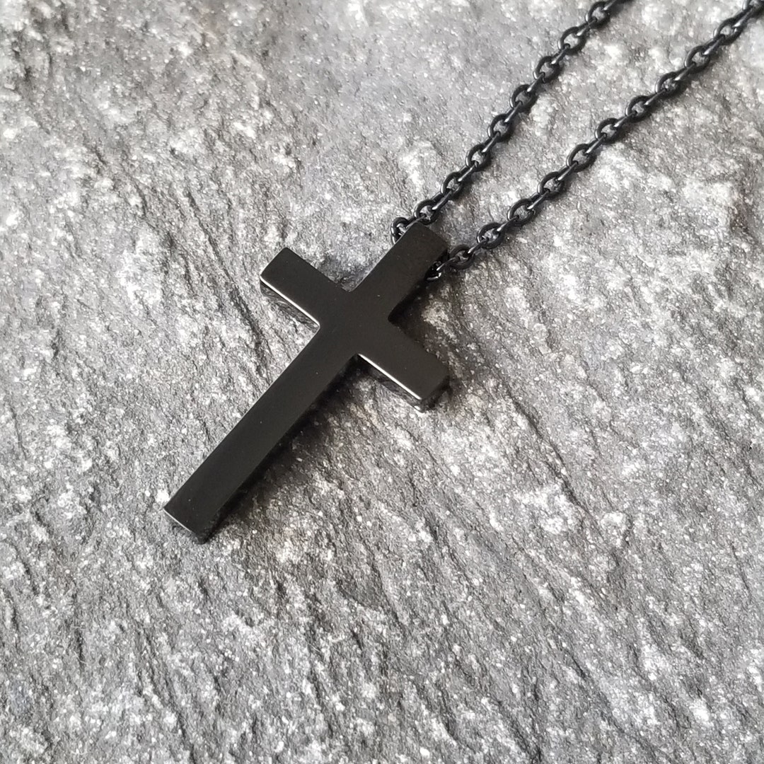 Simple Engraved Black Cross Necklace - Etsy