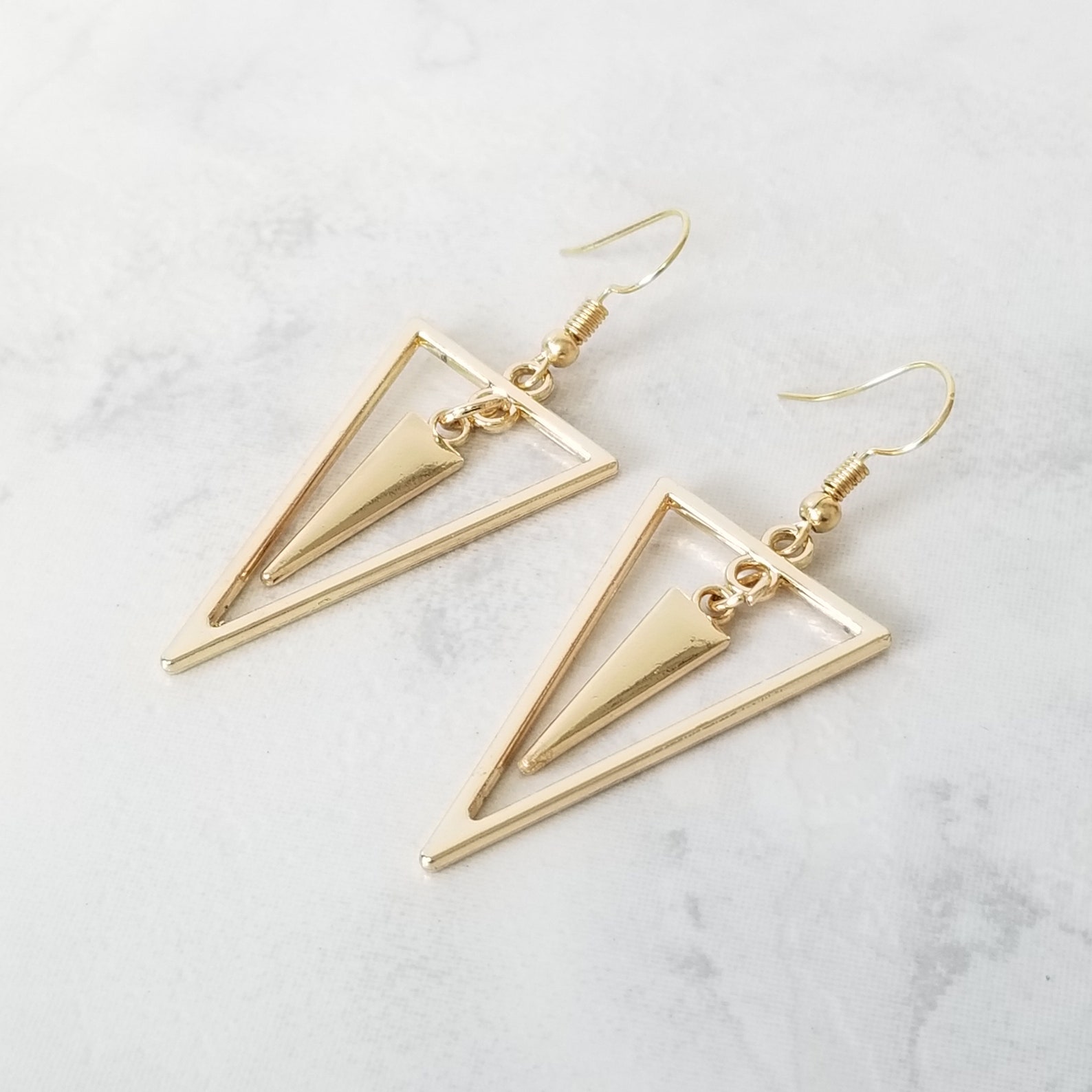 Gold Triangle Earrings Dangle Geometric Earrings Women Gift | Etsy