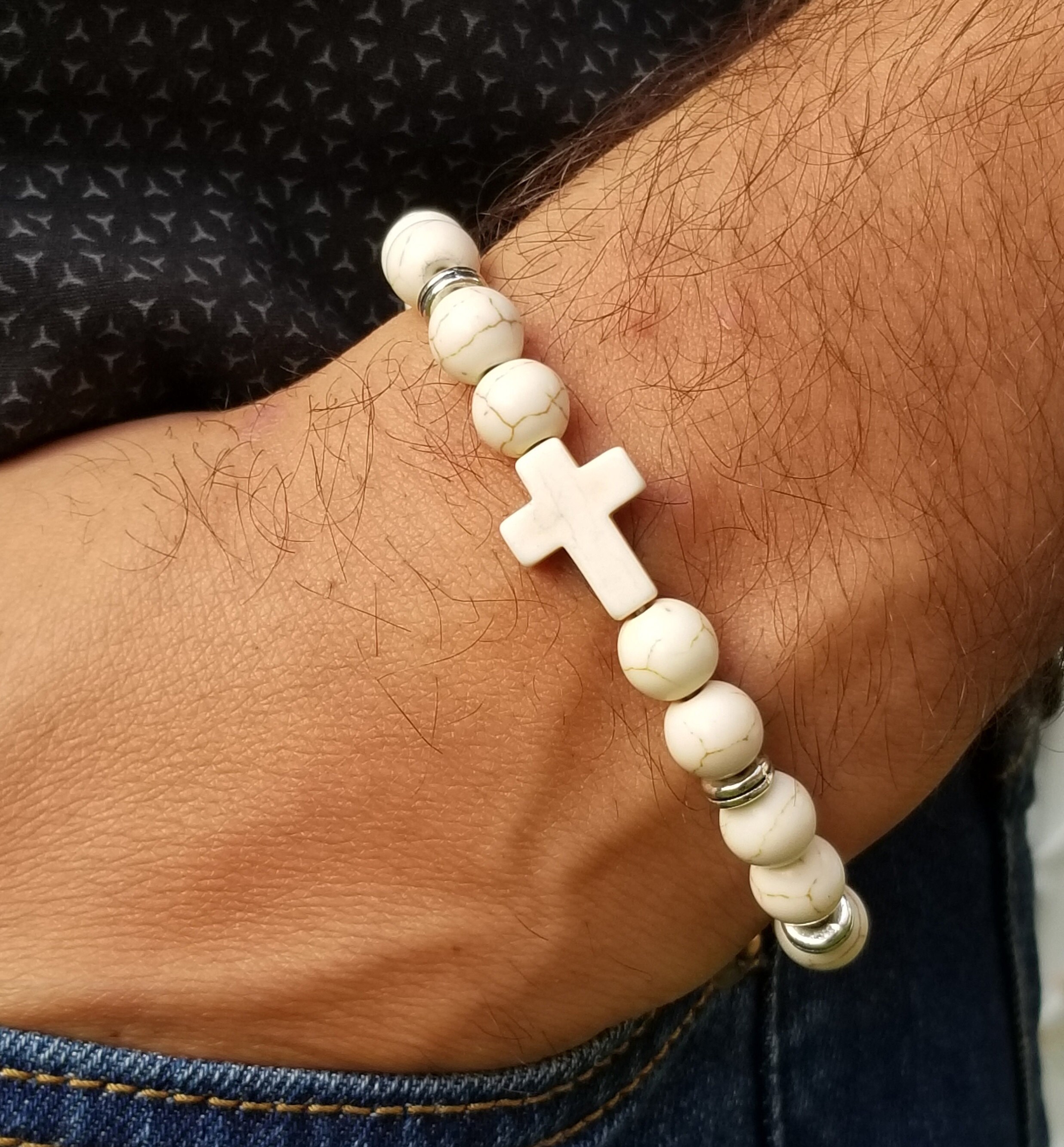 Man Beaded Cross Bracelet Men Cross Bracelet White Onyx - Etsy