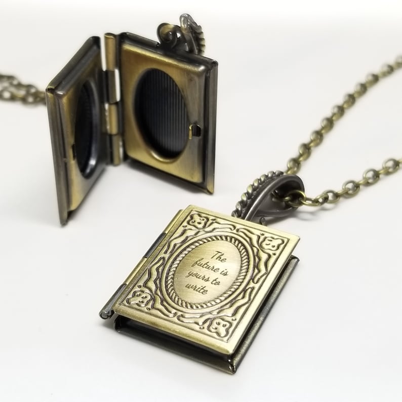 Book Locket Necklace, Engraved Photo Necklace, Initial Locket ...