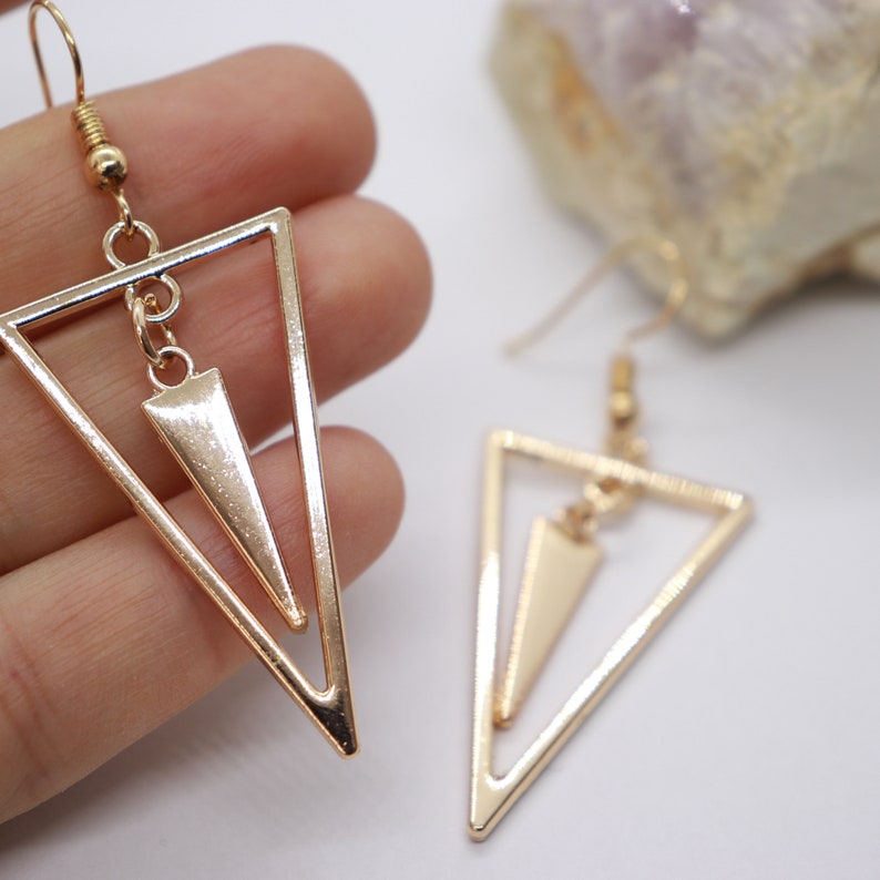 Gold Triangle Earrings Dangle Geometric Earrings Women Gift | Etsy