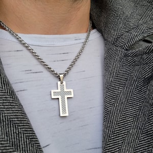 Personalized Men Necklace, Titanium Cross Men Necklace, Engraved Men ...