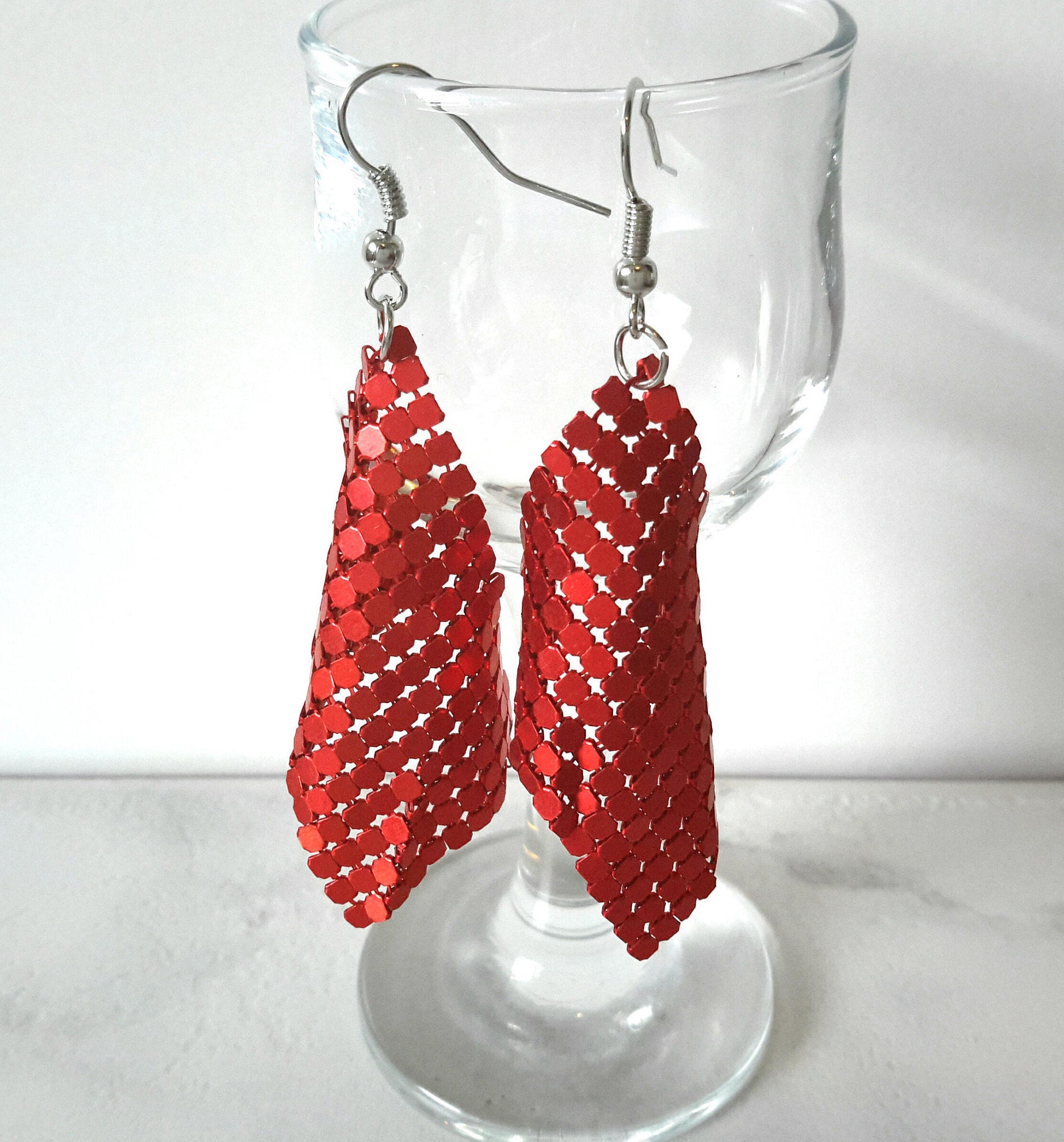 Red Earrings Women Earrings Long Red Earrings Mesh - Etsy 日本