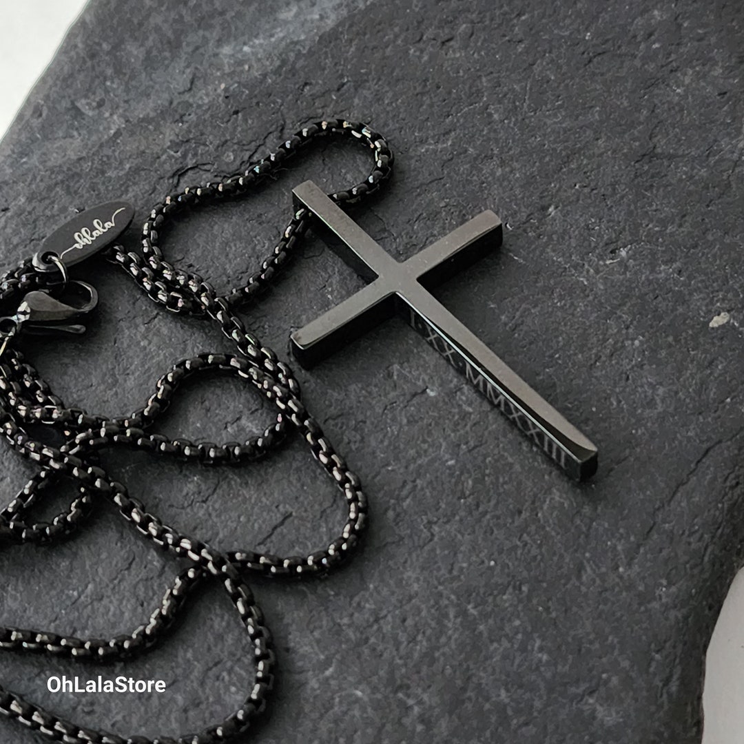 Engraved Black Cross Necklace, Personalized Gift for Him - Etsy