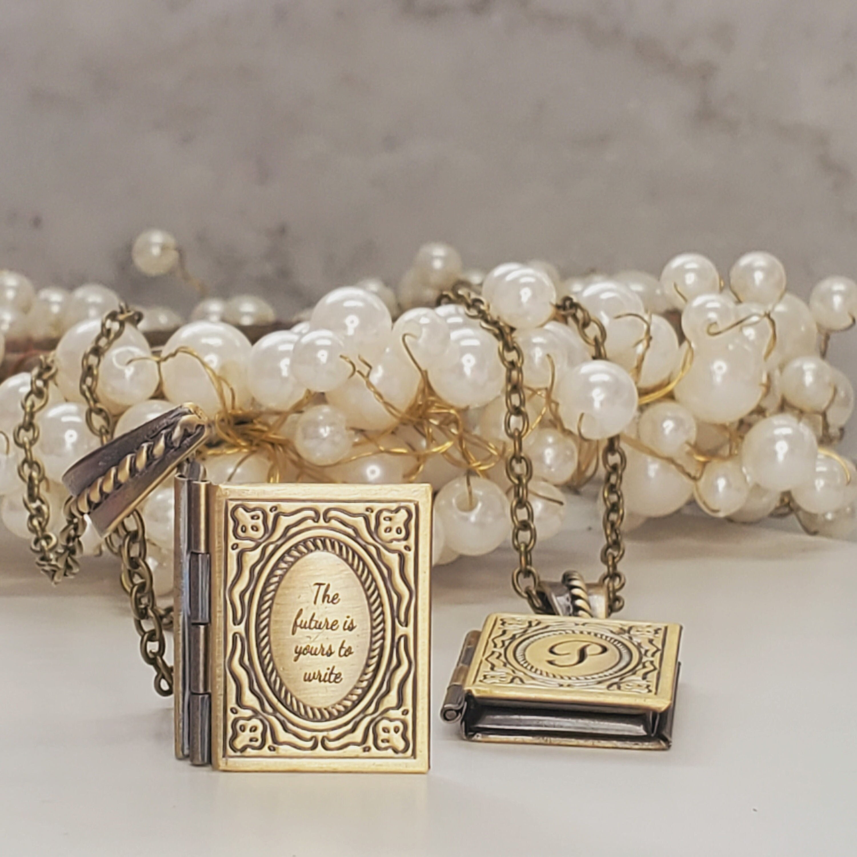 Book Locket Necklace Engraved Photo Necklace Initial Locket | Etsy