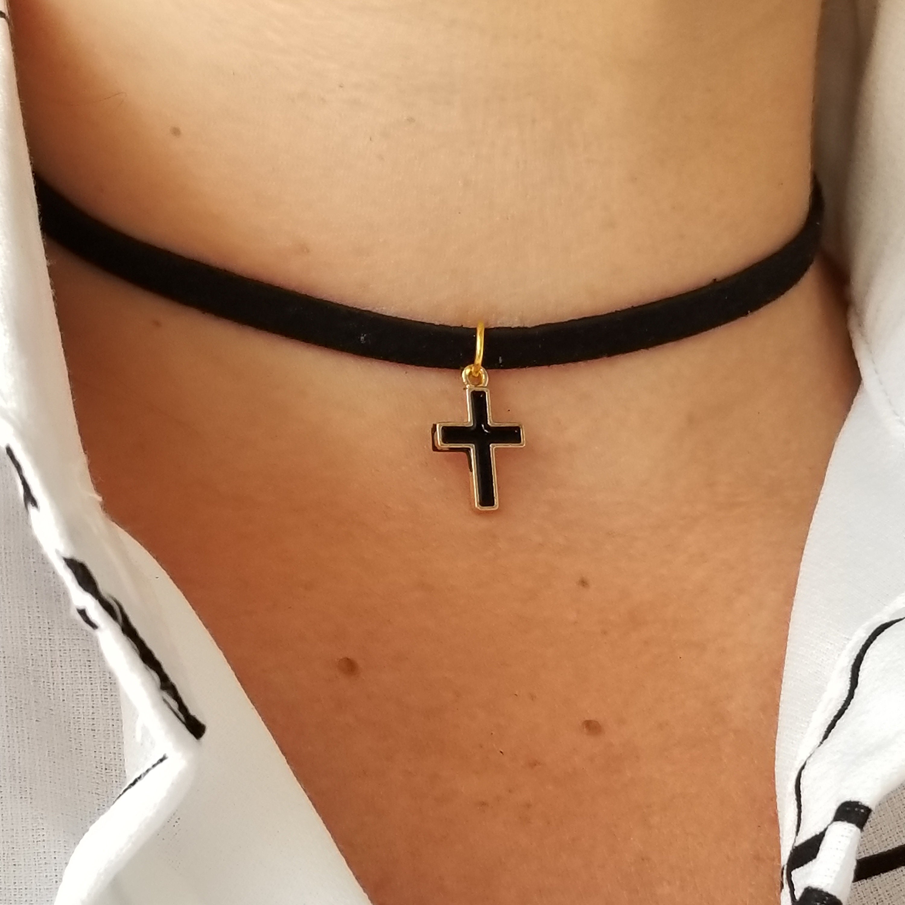 Mens Black Choker Cross Necklace at Nedra Harris blog