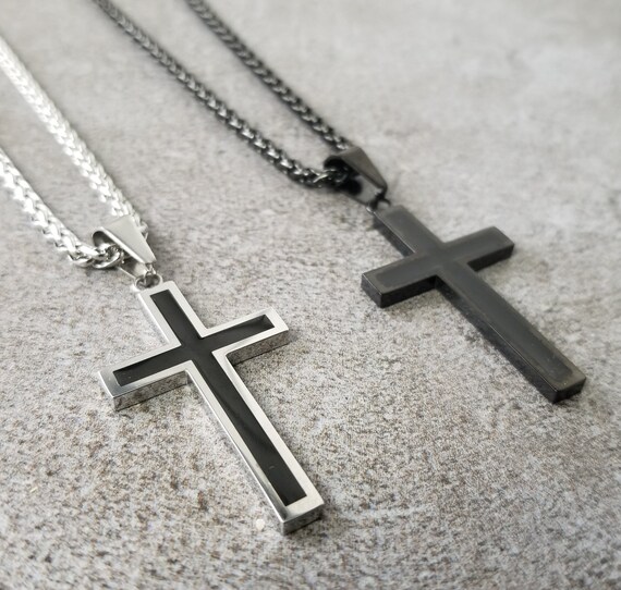 Man Cross Necklace Engraved Silver Pendant Cross Engraved | Etsy
