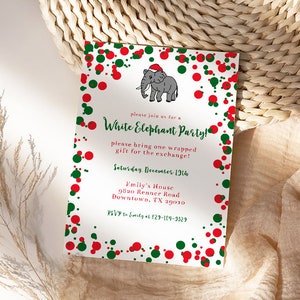 White Elephant Party Invitation Editable Template Digital Instant ...