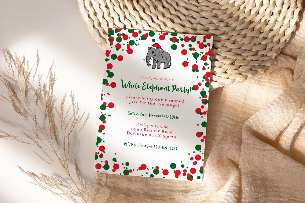 White Elephant Party Invitation Editable Template Digital Instant ...
