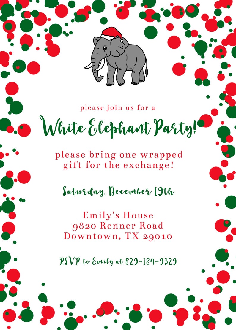 White Elephant Party Invitation Editable Template Digital Instant ...