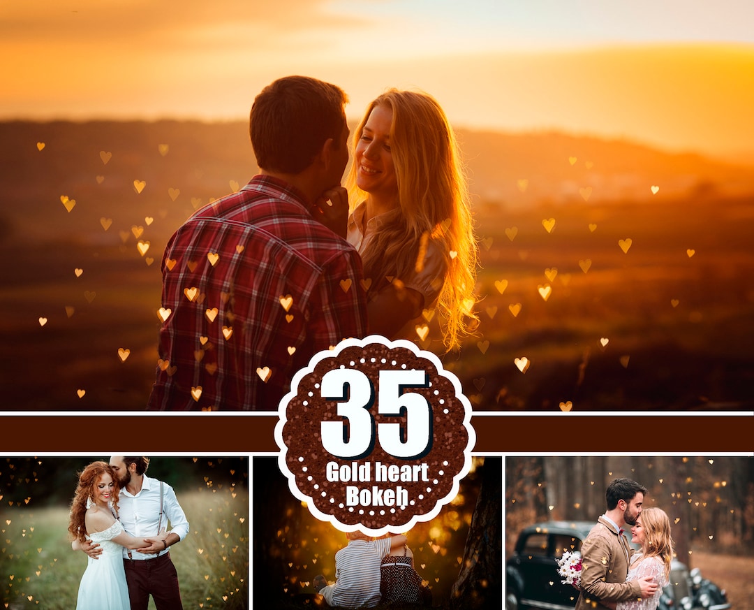 35 Valentine's Day Gold Bokeh Hearts, Photoshop Overlays, Bokeh Shine ...