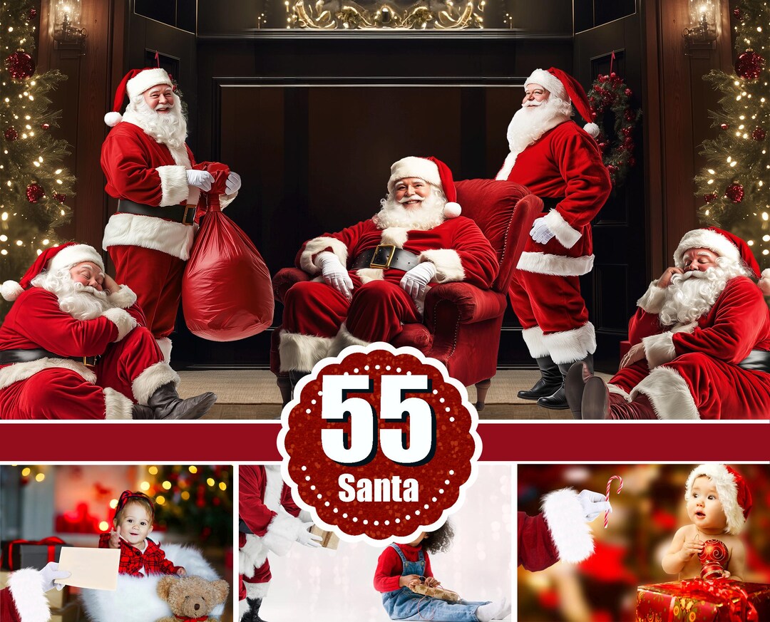 55 Santa With Gift, Photoshop Overlay, Christmas Holiday Overlay, Real ...