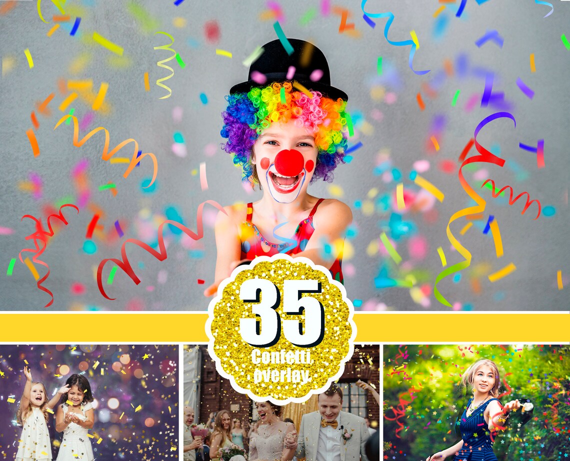 35 Confetti Photo Photoshop Overlays, Realistic Falling Confetti ...