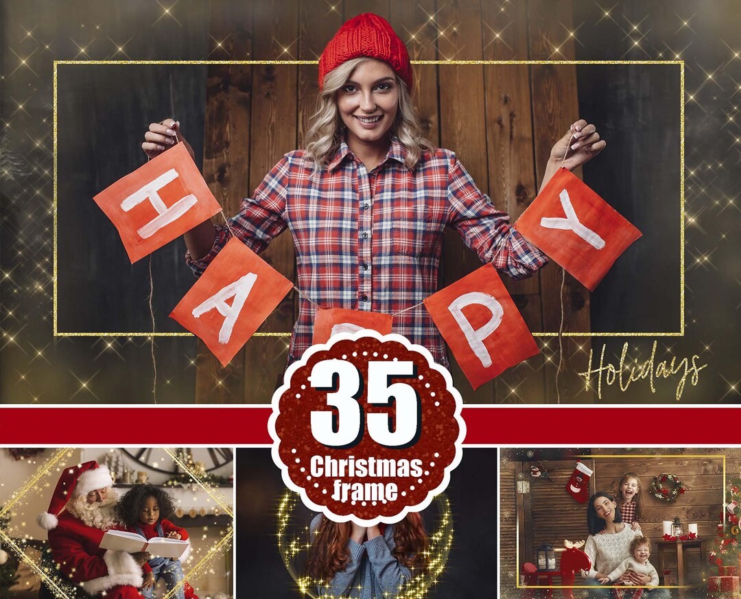 35 Christmas Lights Photo Frame Overlau, Gold Fairy Lights, Christmas ...