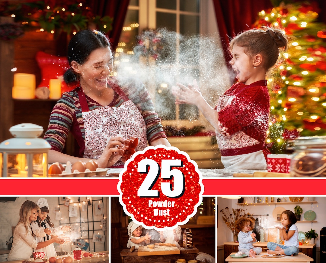 25 Christmas Baking Powder Dust Overlays, Digital White Flour Photoshop ...