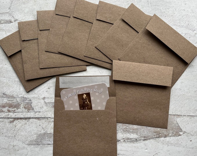 10 Small Square Envelopes Kraft Paper 3.25 Inches With Peel and Stick ...