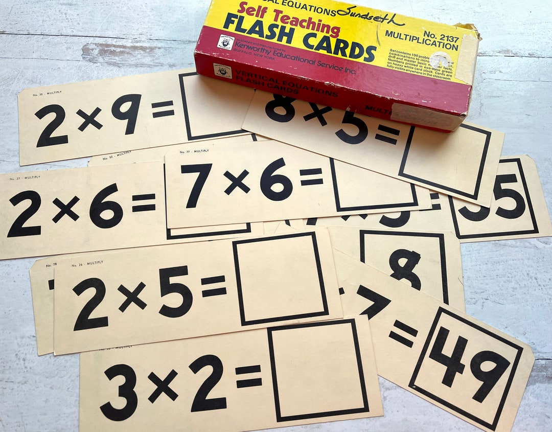 12 Vintage Math Flash Cards Multiplication Long and Skinny for Collage ...