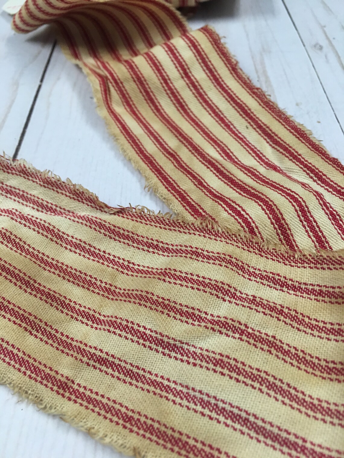 Coffee Dyed Red Ticking Hand Torn Fabric Ribbon With Frayed - Etsy